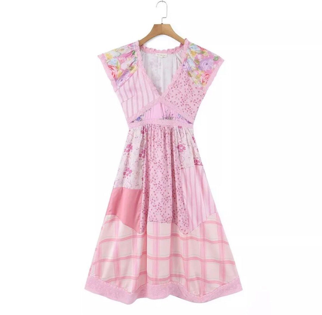 Pink patchwork dress, Women's Fashion, Dresses & Sets, Dresses on Carousell