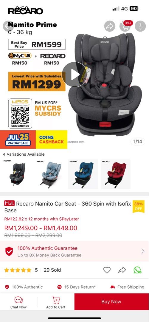 recaro namito carseat, Babies & Kids, Going Out, Car Seats on Carousell