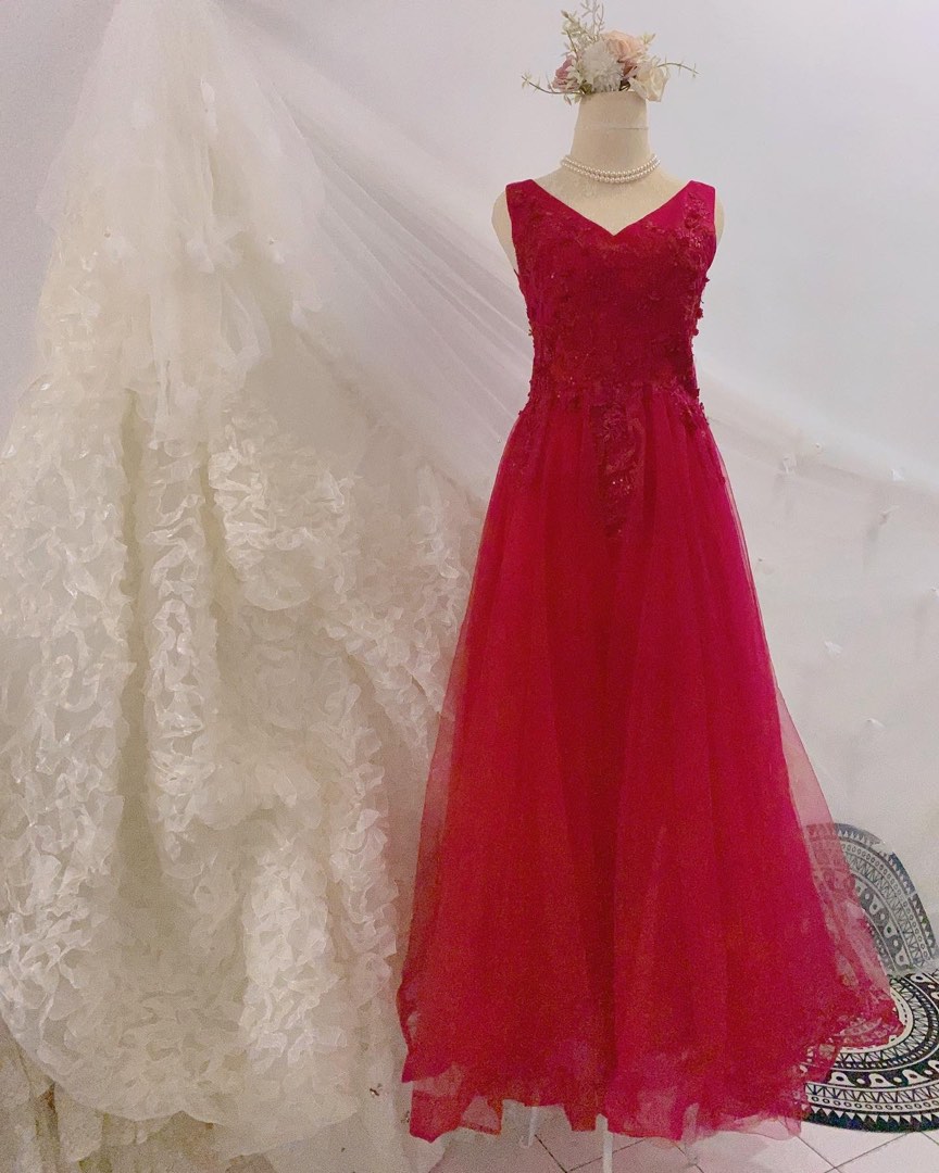 Red Wedding/Dinner Gown, Women's Fashion, Dresses & Sets, Evening ...