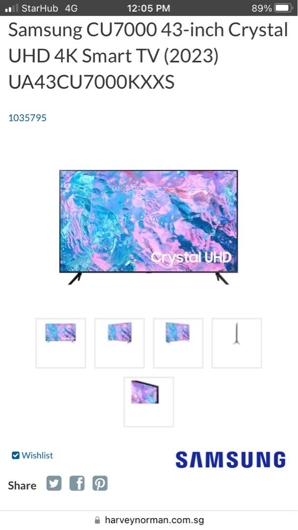 Samsung CU7000 43-inch Crystal UHD 4K Smart TV (2023) UA43CU7000KXXS ...