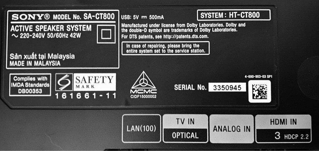 SONY Soundbar System HT-CT800 (+ Sub-Woofer), Audio, Soundbars ...