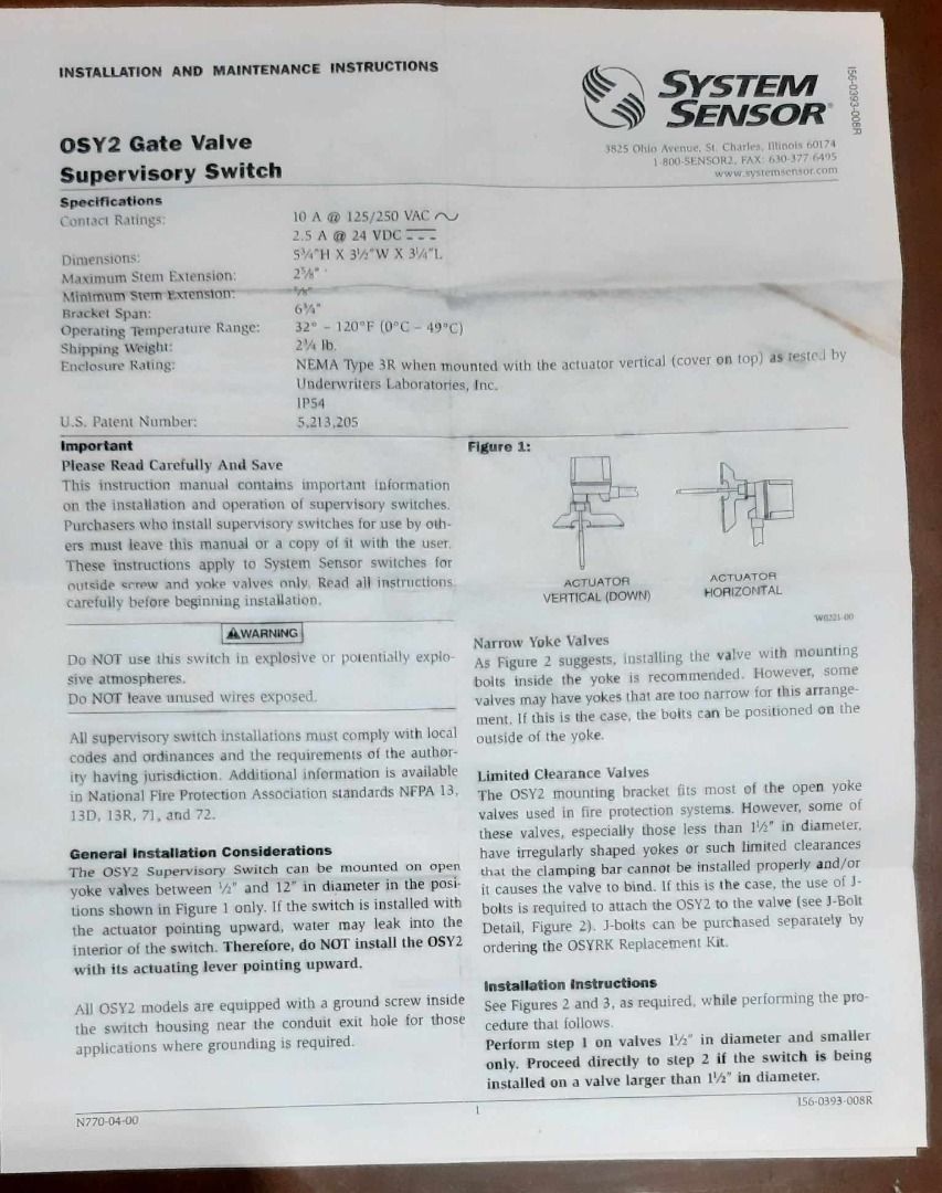 Supervisory Switch OSY2, Furniture & Home Living, Home Improvement ...