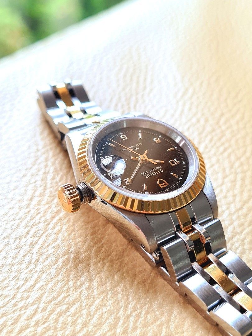Tudor Princess Date Automatic Black Dial 18K Gold Bezel & Stainless ...