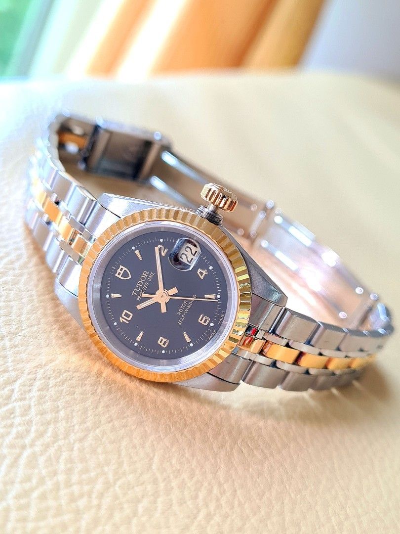 Tudor Princess Date Automatic Black Dial 18K Gold Bezel & Stainless ...