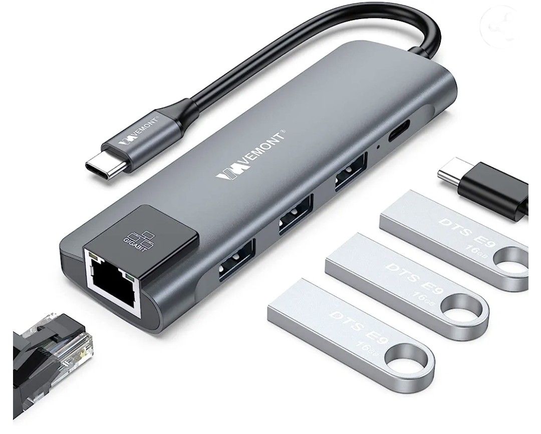 VEMONT USB C hub,5 in1 USB-C hub, Type-c multiport Adapter with Gigabit ...