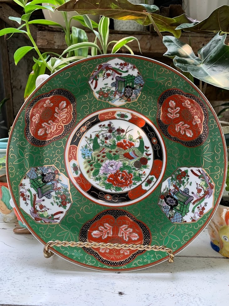 Vintage Japanese Imari Porcelain Green Red Gold Plate on Carousell