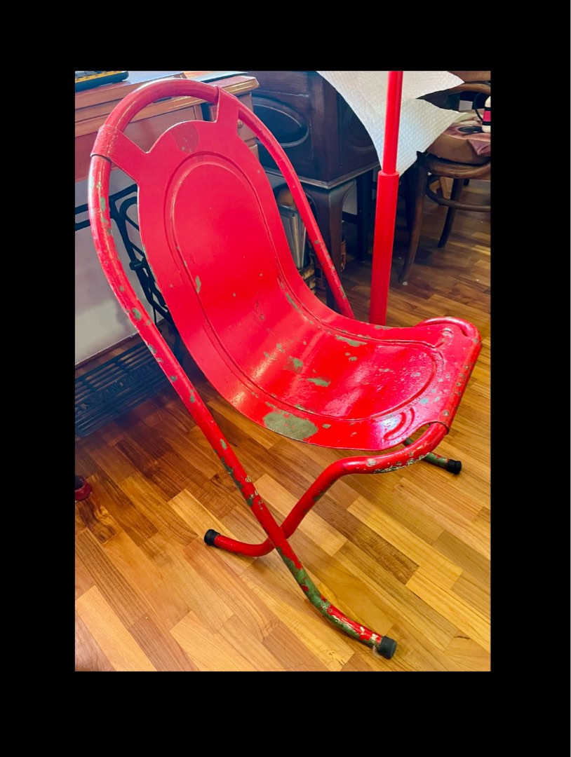 Vintage, Industrial Chair in Rustic, Retro Fire Engine Red, Furniture ...