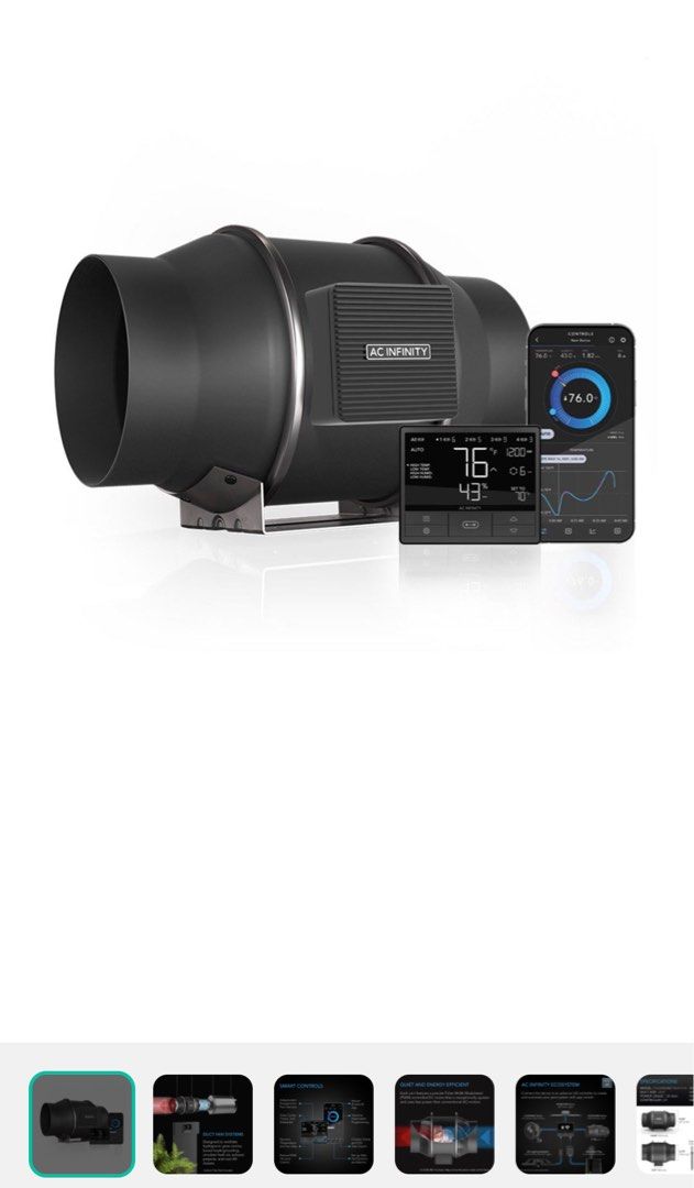 AC Infinity CLOUDLINE T6, QUIET INLINE DUCT FAN SYSTEM WITH TEMPERATURE ...