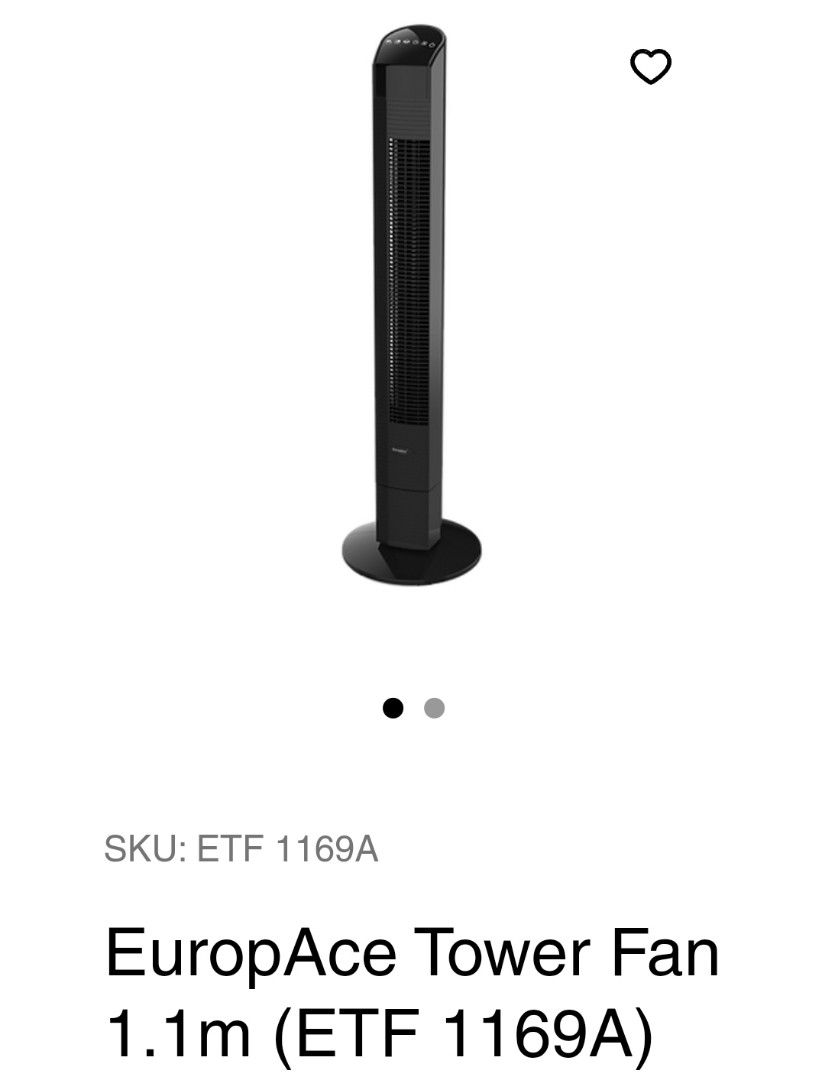 *Brand New* EuropAce Tower Fan 1.1m (ETF 1169A) (U.P $149), Furniture ...