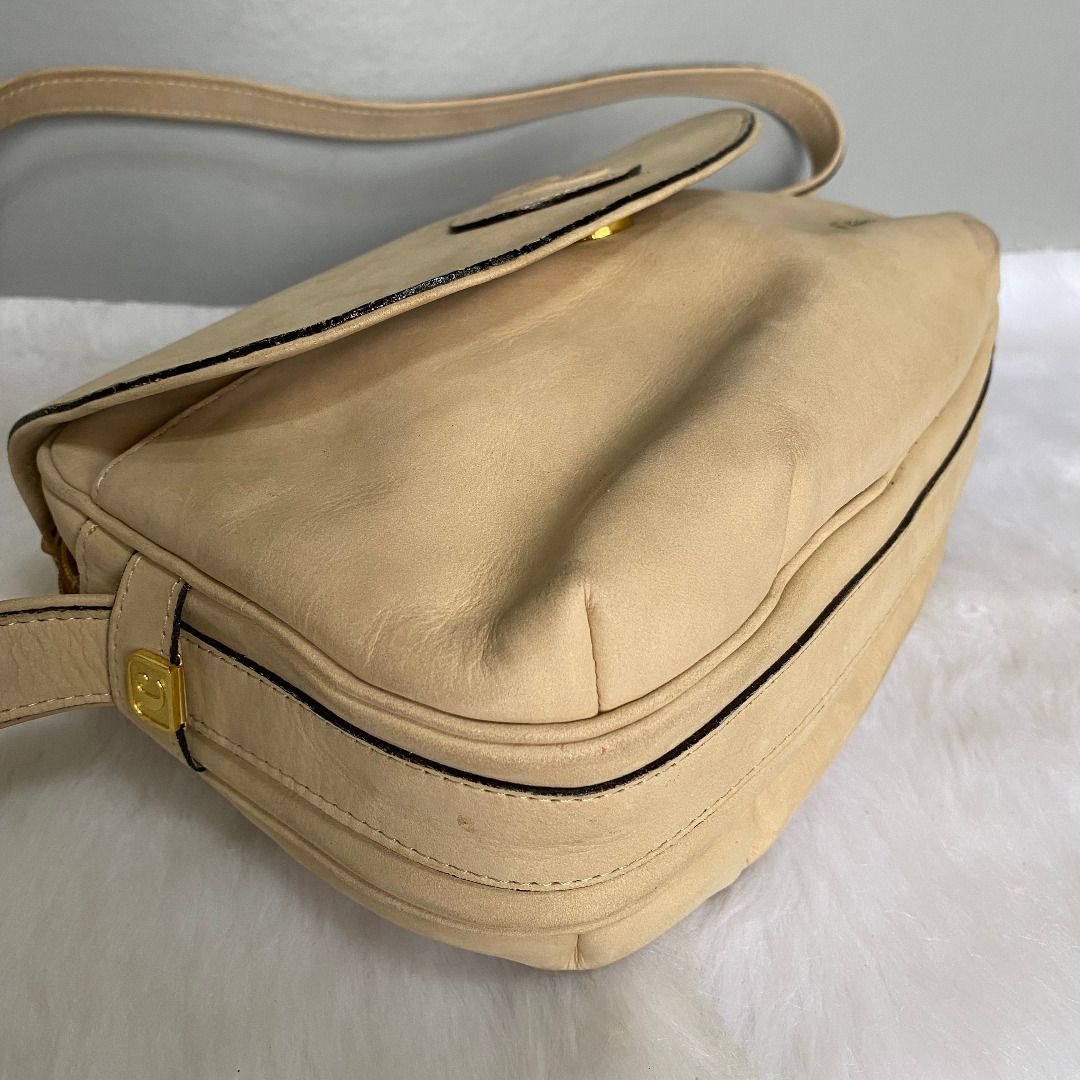 Carven Beige C Logo Flap Leather Shoulder Bag on Carousell