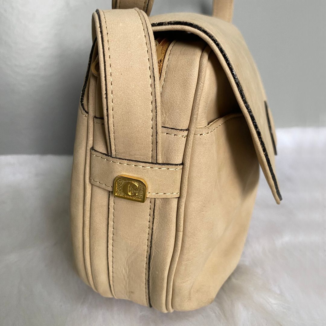 Carven Beige C Logo Flap Leather Shoulder Bag on Carousell