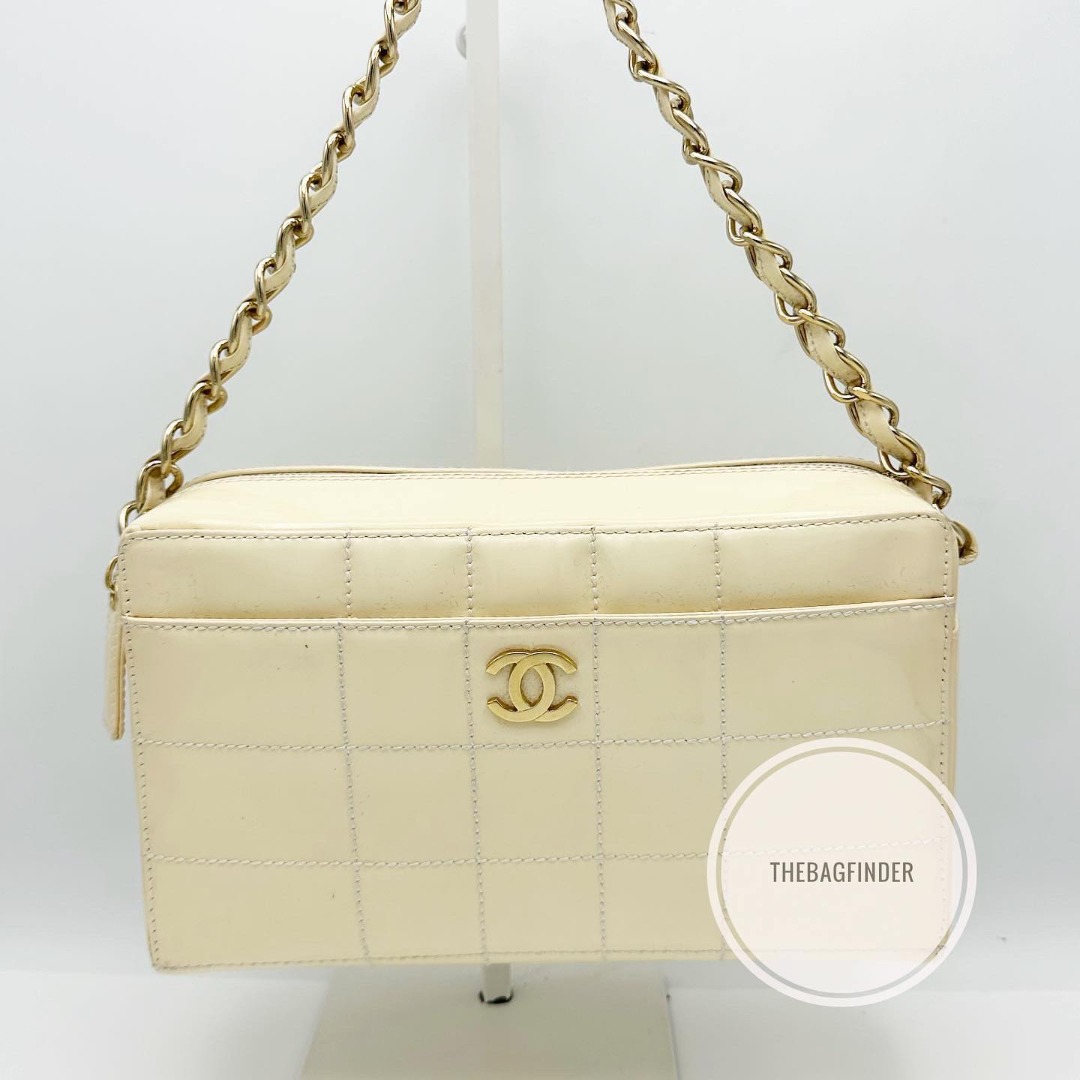 Chanel Choco Bar Patent White, Luxury, Bags & Wallets on Carousell