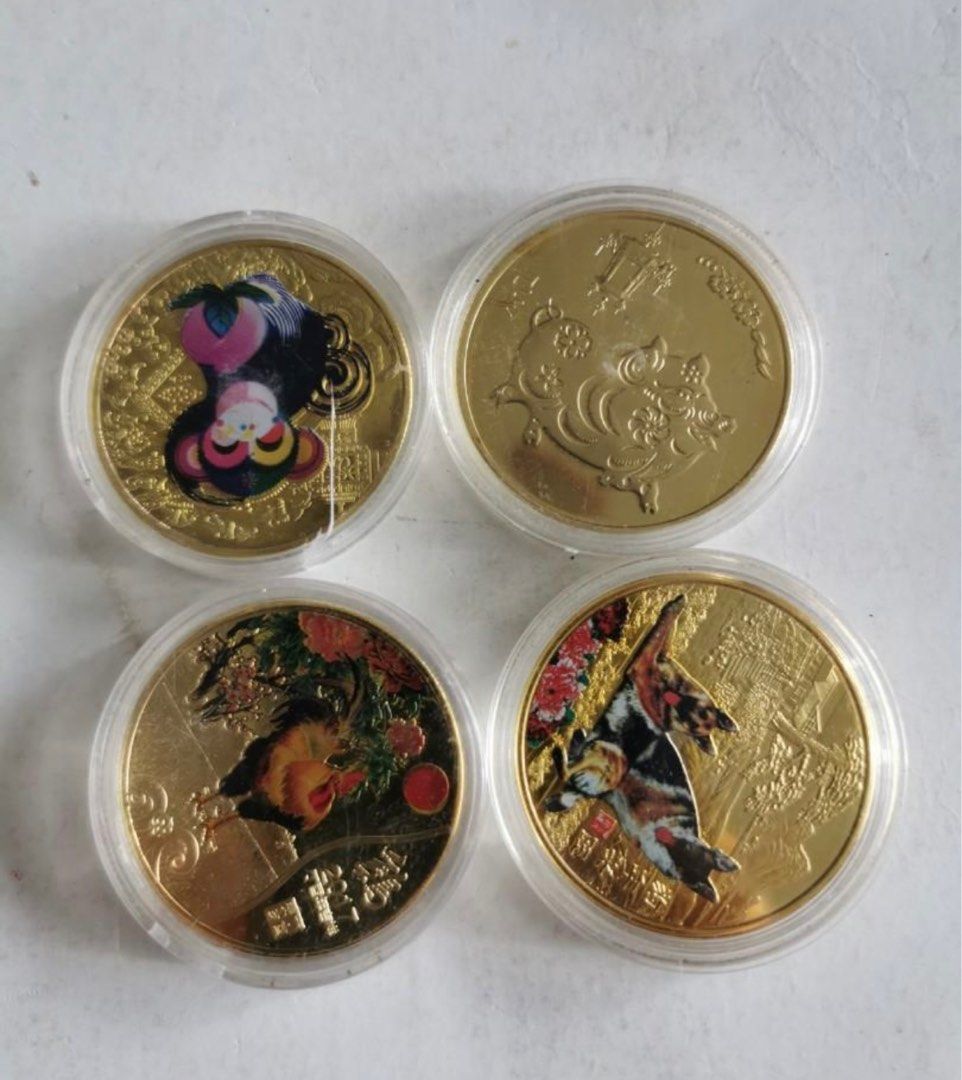 Chinese zodiac gold plated coin 2017 Rooster monkey pig dog, Hobbies ...