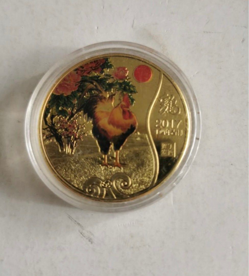 Chinese zodiac gold plated coin 2017 Rooster monkey pig dog, Hobbies ...