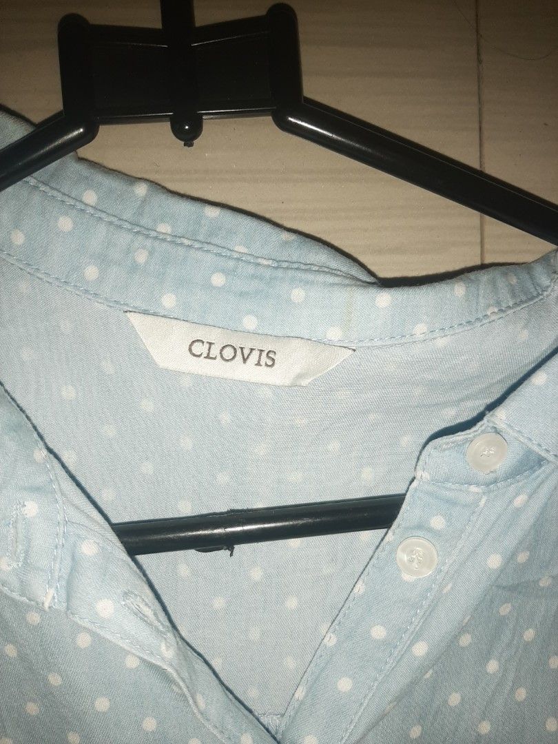 Clovis branded blue polkadot midi dress biru lucu cute kawaii vintage retro coquette dainty ...