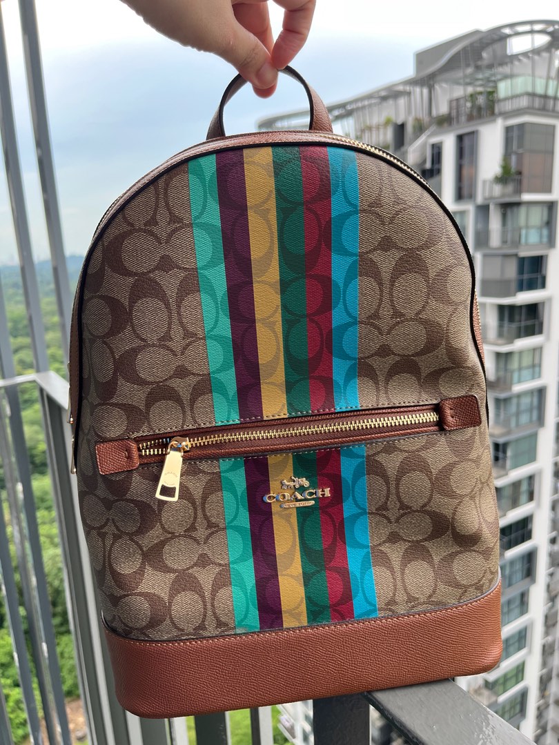 Coach Kenley backpack signature cavas with strips, Women's Fashion ...