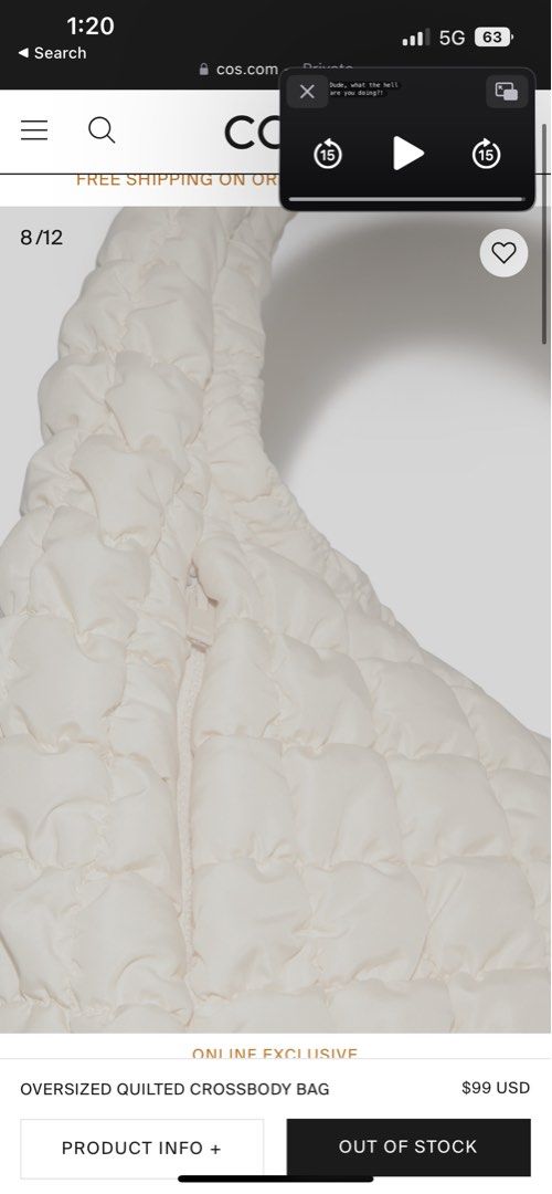 COS QUILTED BAG OVERSIZE, Women's Fashion, Bags & Wallets, Shoulder ...