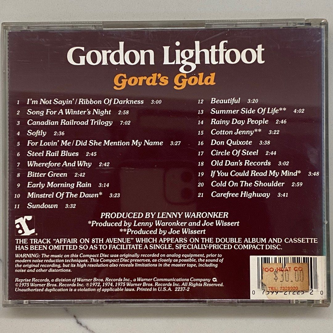 Gordon Lightfoot - Gord’s Gold (Double CDs), Hobbies & Toys, Music ...