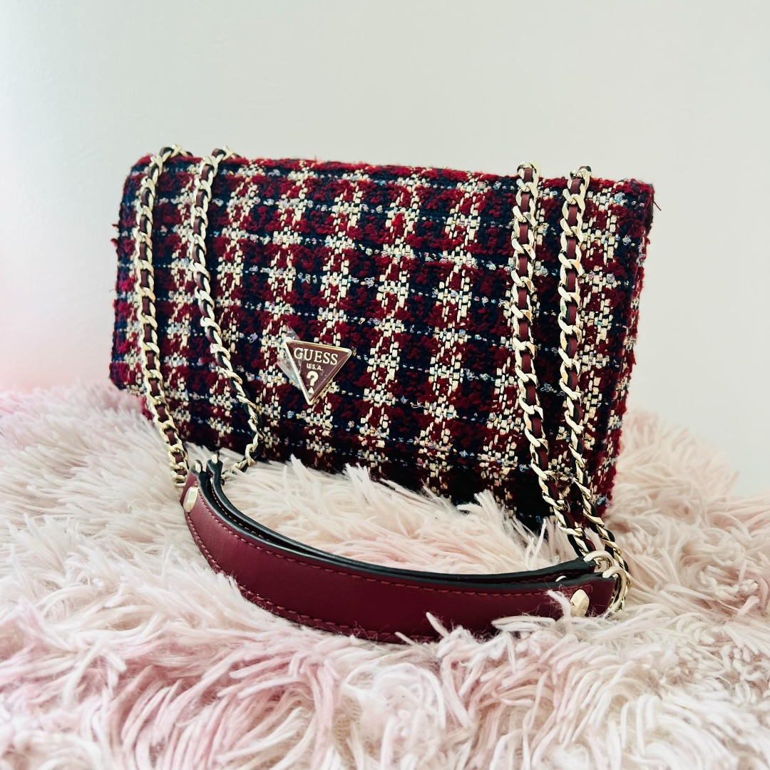 Guess Cessily Tweed Convertible Crossbody Bag in Red/Black | Original ...