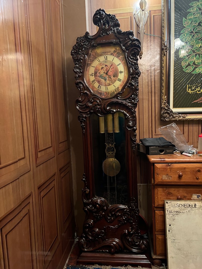 hertz standing antique clock, Antik, Jam & Perhiasan di Carousell