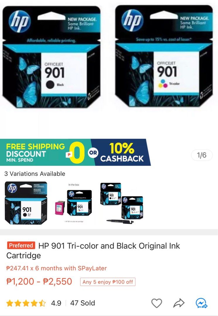 HP 901 Black & Tri-color cartridges. Printer ink, Computers & Tech ...