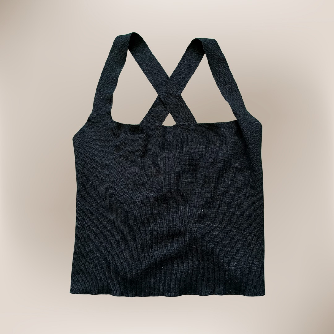 Knitted Black Top - Cross back, Women's Fashion, Tops, Sleeveless on ...