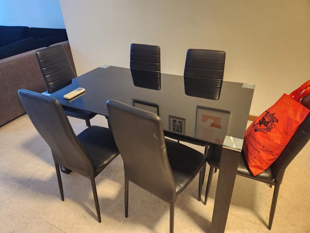 Lightly used dining table with 6 chairs, Furniture & Home Living ...