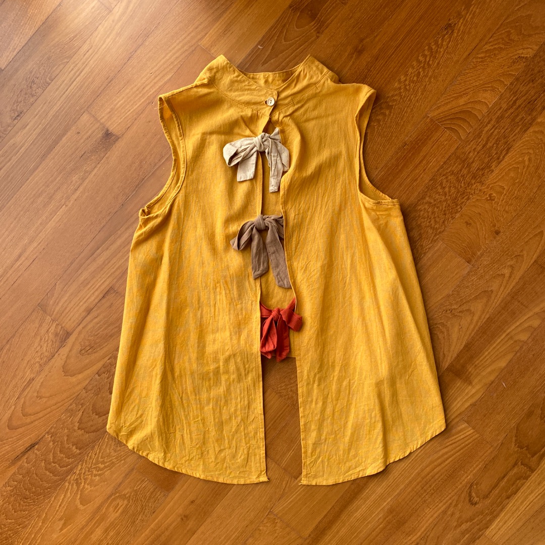 Linen Mustard Yellow Ribbon Tie High-low Vest, Women's Fashion, Coats ...