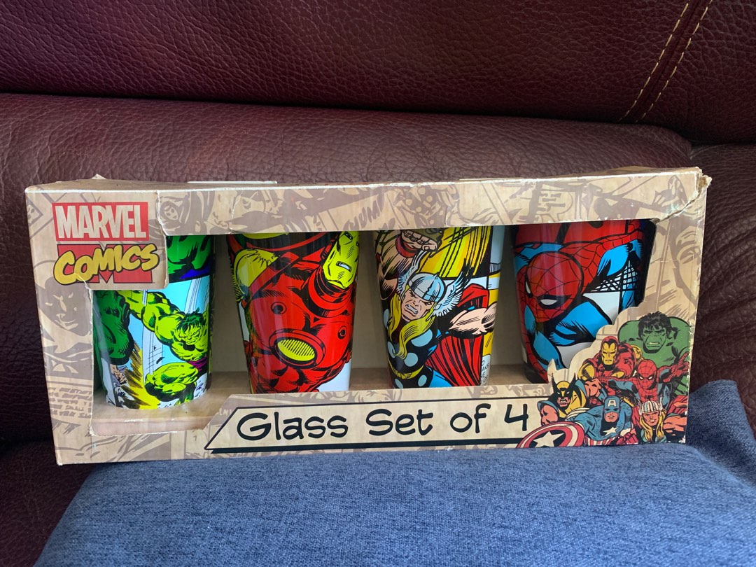 Marvel 玻璃杯 Marvel glass set (hulk, iron man, spider man), 興趣及遊戲, 收藏品及 ...