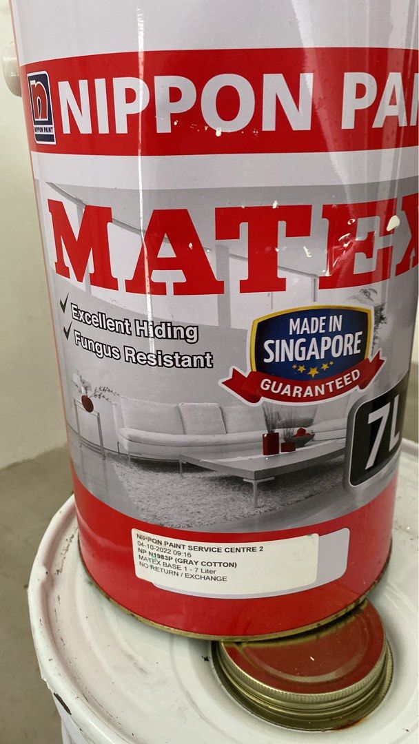 Nippon Paint Gray Cotton 7L Skyline 18L used but new, Furniture & Home ...