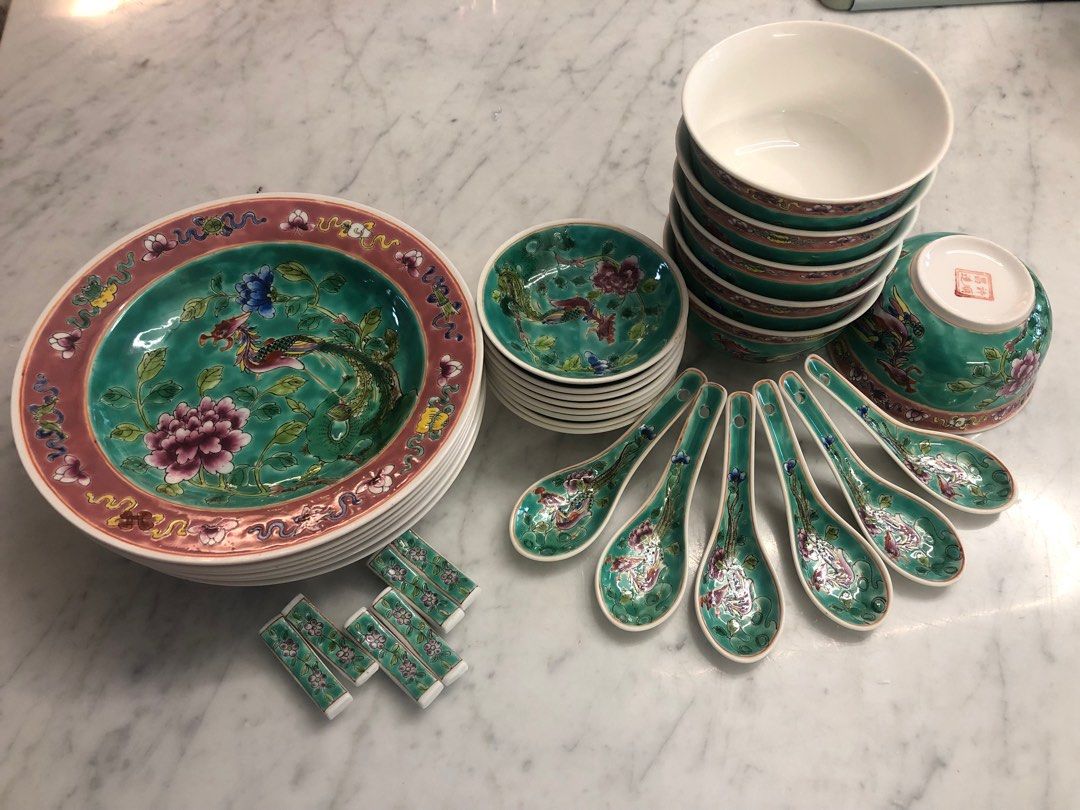 Peranakan Dinning Set (36 pcs ), Furniture & Home Living, Kitchenware ...