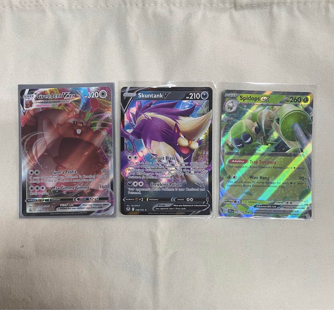 Pokemon tcg greedent vmax skuntank v spidops ex fusion strike silver ...