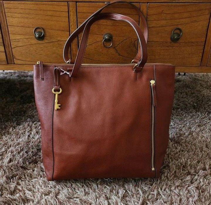 Ready Tas Fossil Tara shopper brandy brown tote bag new original, Fesyen Wanita, Tas & Dompet di ...