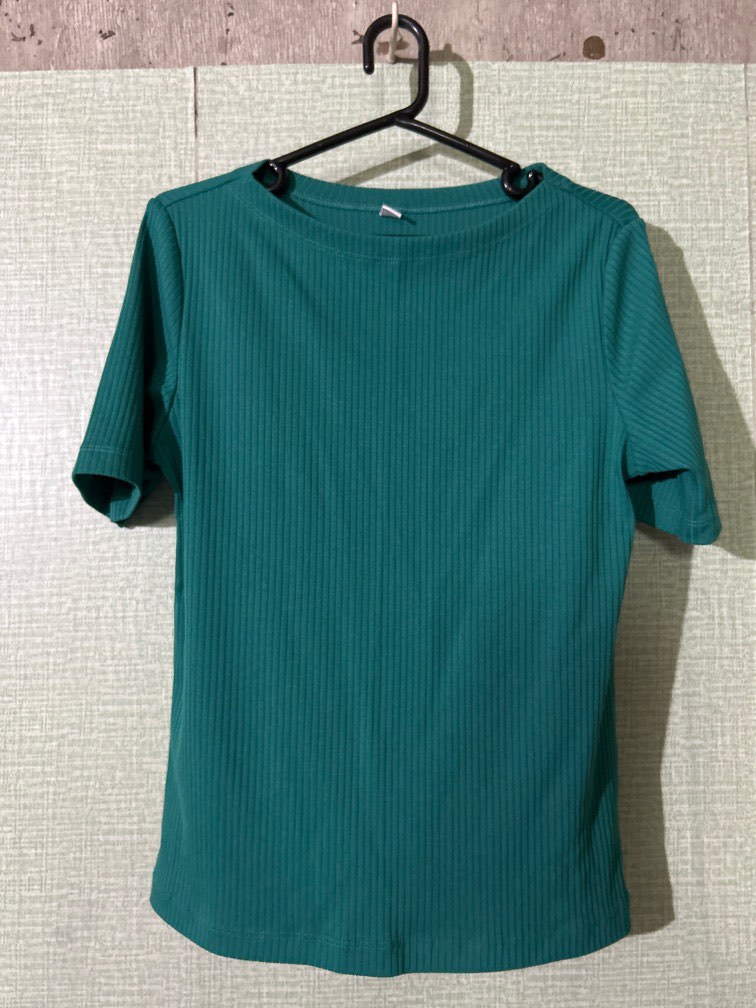 Ribbed Neck Half Sleeve Shirt, Women's Fashion, Tops, Shirts on Carousell