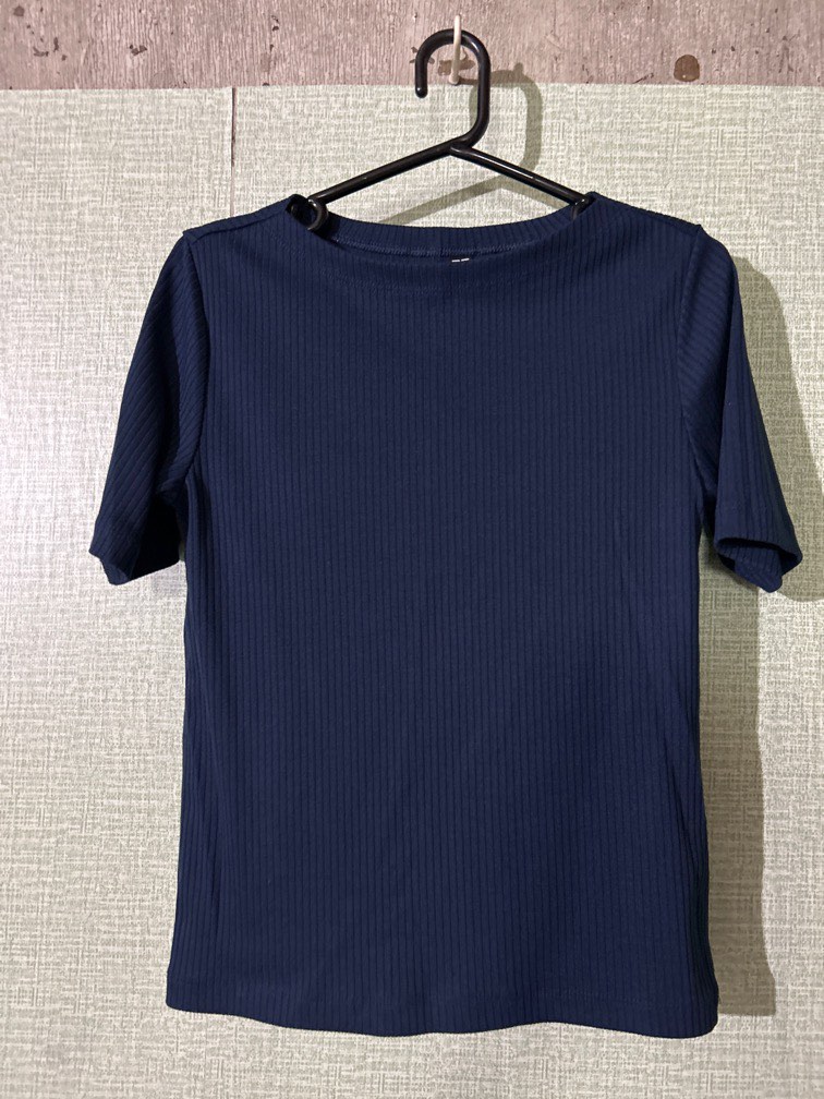 Ribbed Neck Half Sleeve Shirt, Women's Fashion, Tops, Shirts on Carousell
