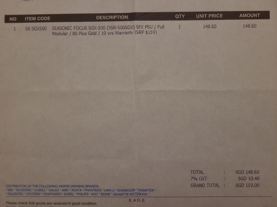 Seasonic 500w SFX PSU Modular with warranty receipt, Computers & Tech ...