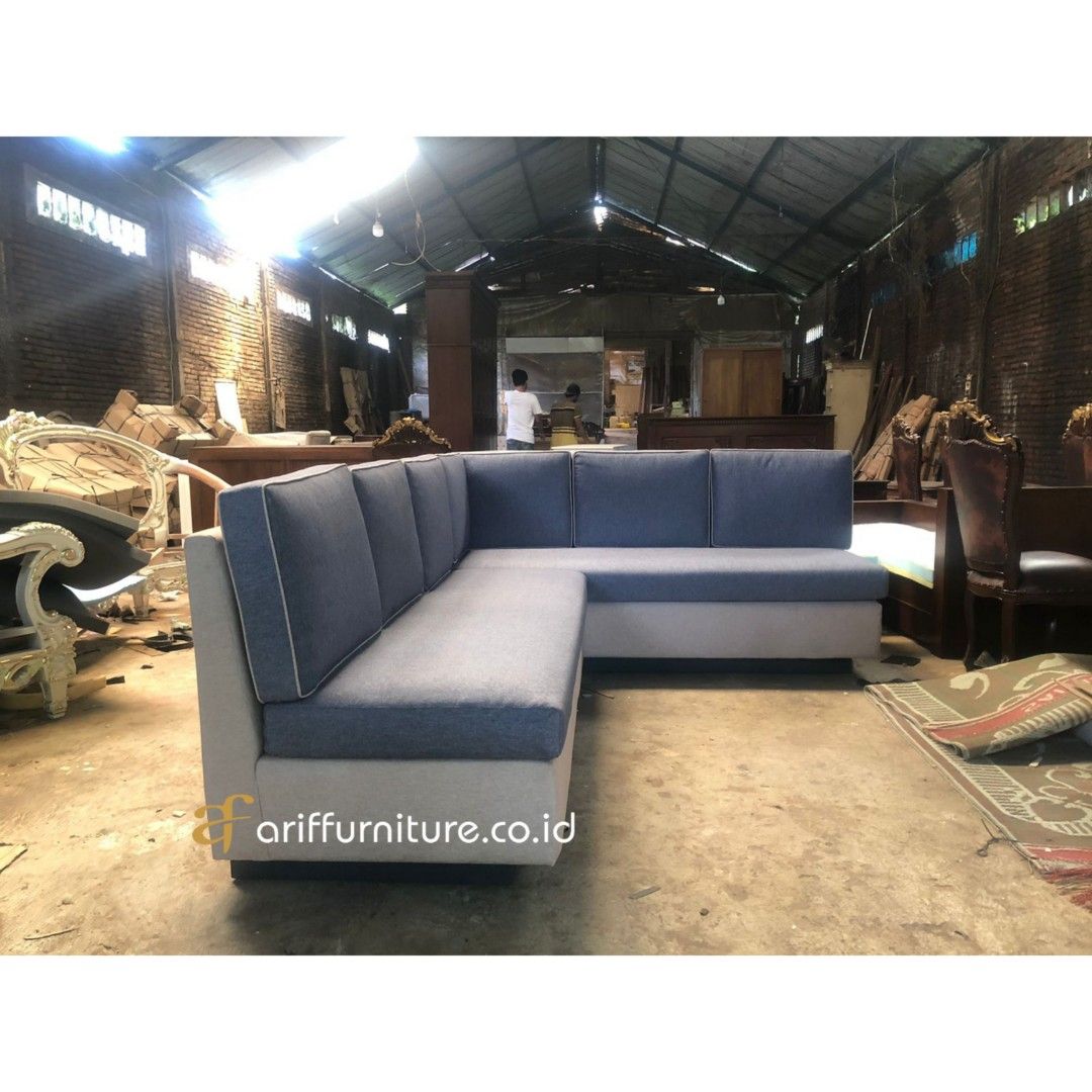 Sofa Letter L Minimalis Modern Kayu Jati, Perabotan Rumah di Carousell