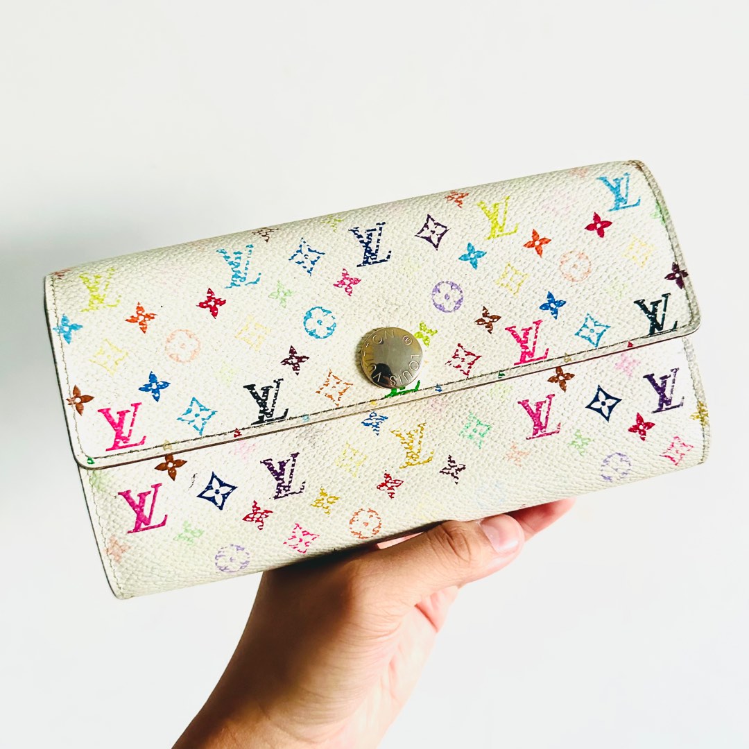 STEAL ️ Louis Vuitton LV Multicolor Sarah Monogram Logo GHW Flap Long ...