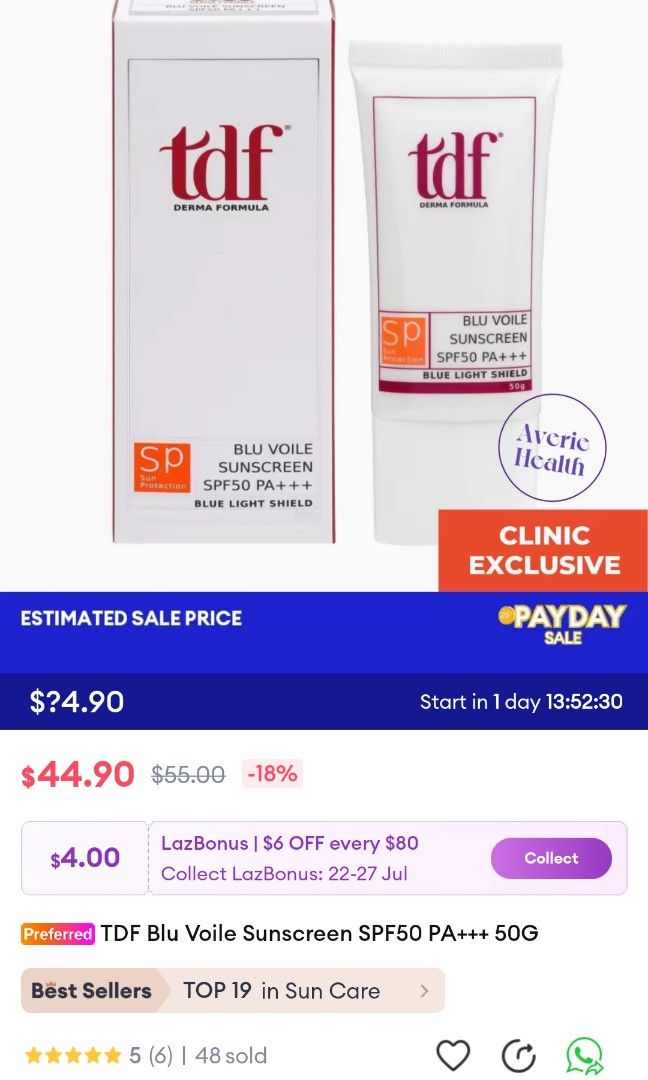 TDF blu viole sunscreen SPF PA 50+, Beauty & Personal Care, Face, Face ...