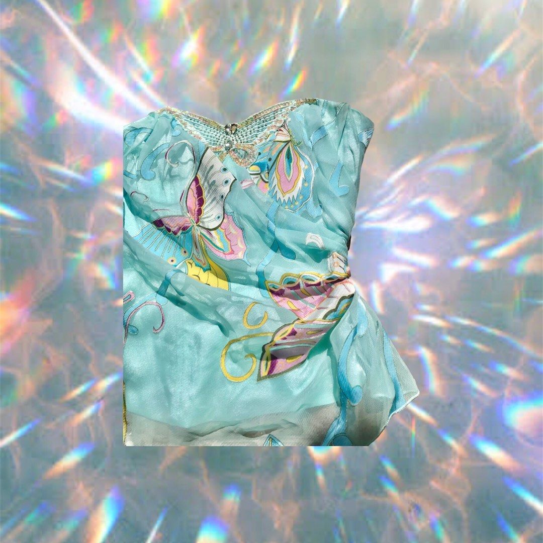 Y2K/MERMAIDCORE CYAN BUTTERFLY CORSET TOP on Carousell