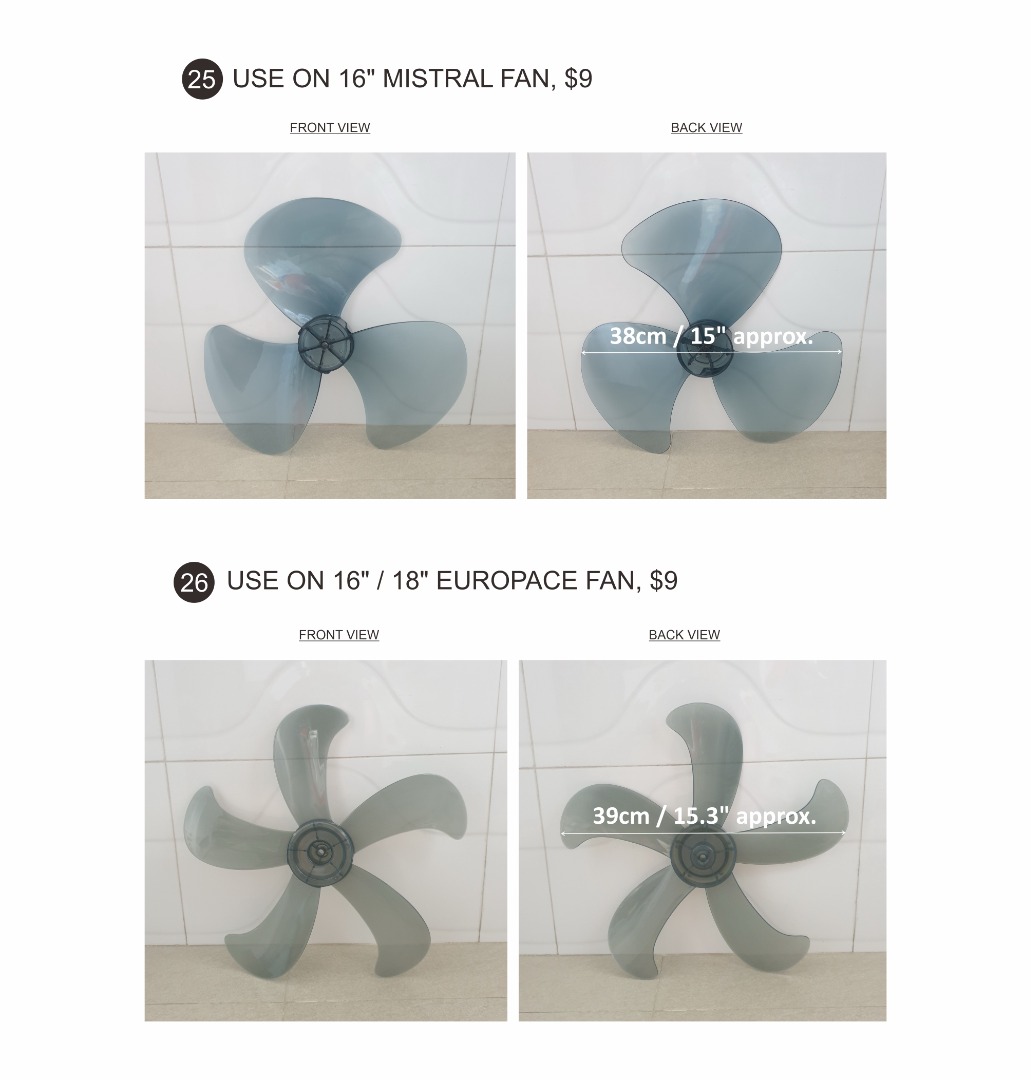 Fan Blades For 16" / 18" Fans @ $9 Each. Fan Cage @ $12 Each ...