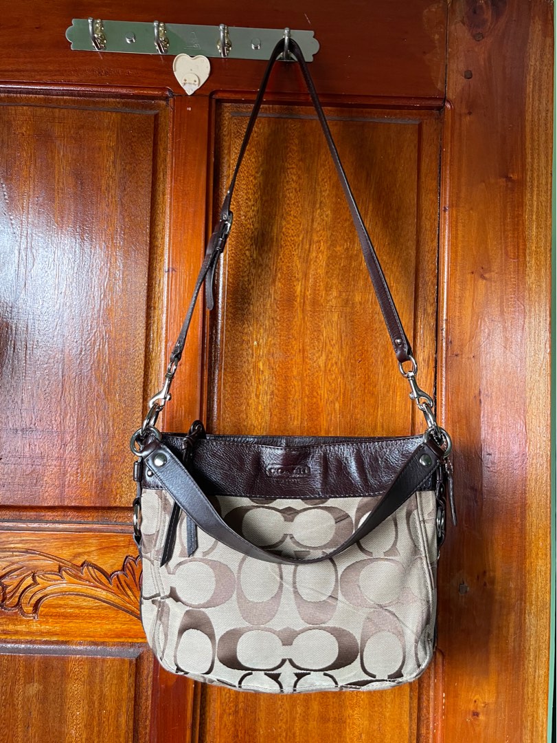 2way COACH Zoe Signature Hobo Bag canvas shoulder brown Leather on ...
