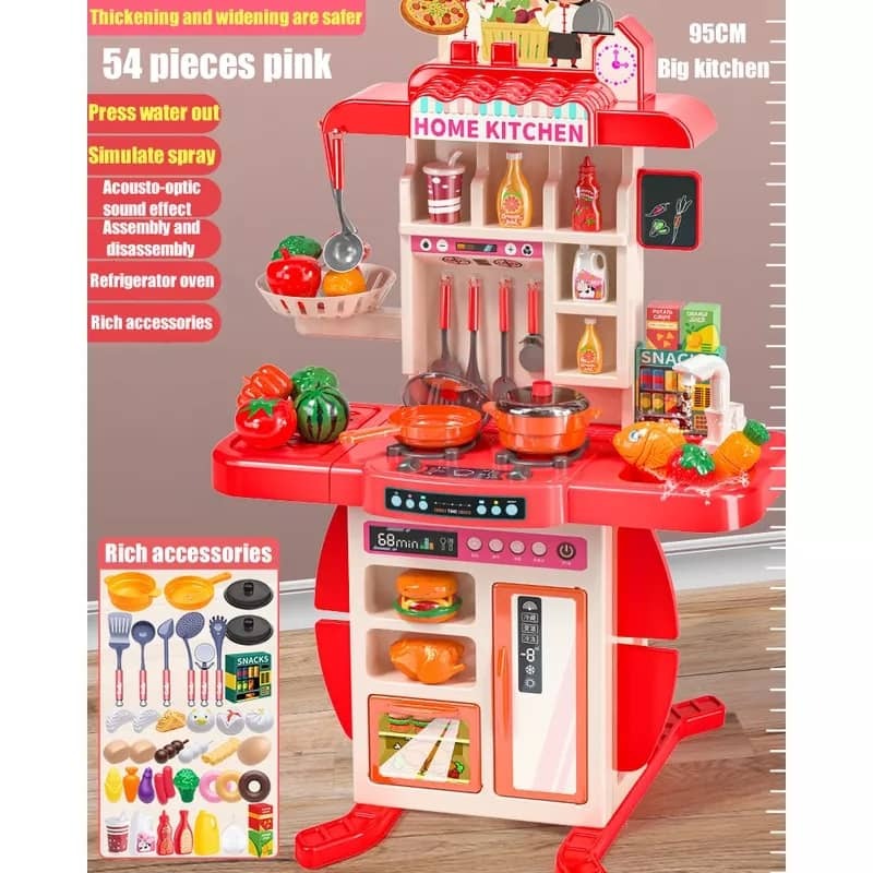 (54pc) 95cm Kids Kitchen Toy Playset with Spraying Mist Smoke Effect ...