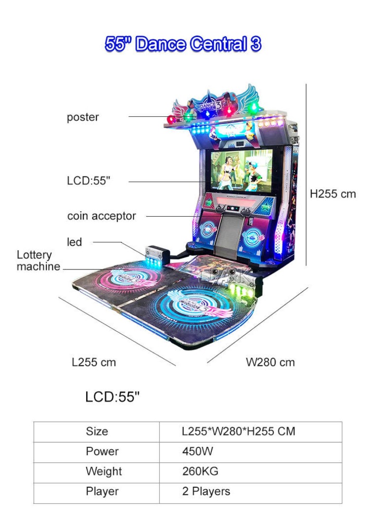 55 DANCE CENTRAL 3 COIN OPERATED GAMES DANCE REVOLUTION ARCADE MACHINE ...