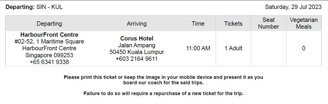 AEROLINE COACH TICKET, 1-WAY SIN-KUL, 29TH JUL 2023, Tickets & Vouchers ...