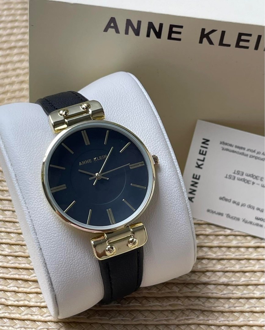 Anne Klein US Black leather gold black dial Gold tone accent Women's ...