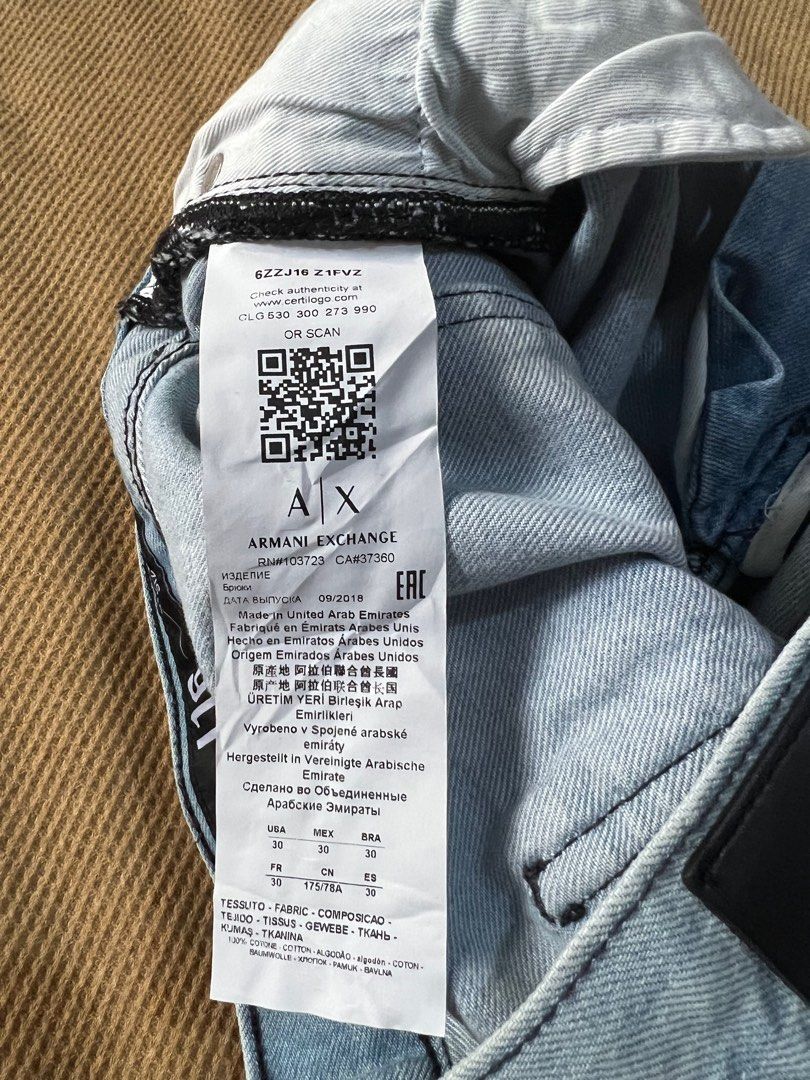 ARMANI EXCHANGE DENIM. Size 30 on tag. All other details and dimensions ...