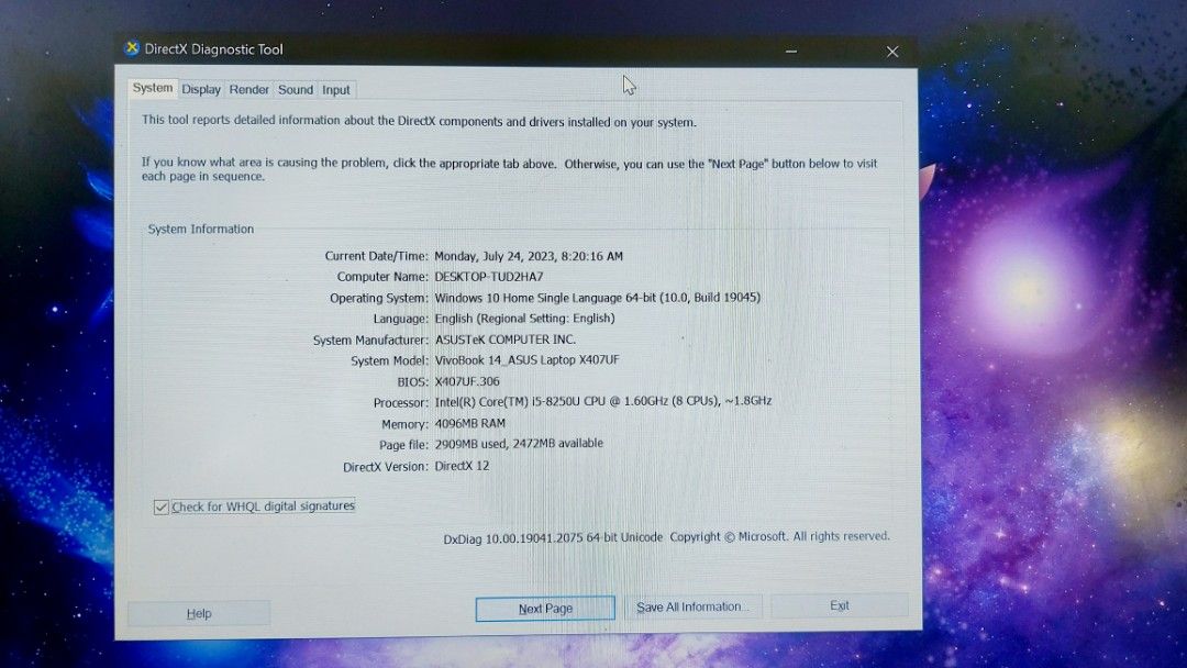 Asus Vivobook 14 X407UF Intel Core I5-8250U 8th Gen (8 CPU'S OCTACORE) 4GB Ram DDR4 Upgradable ...