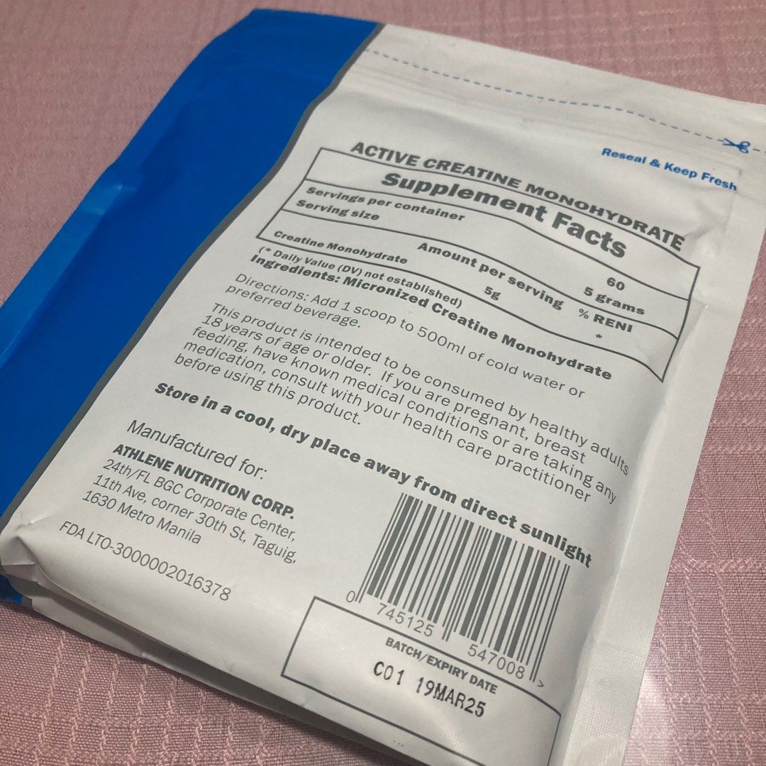 ATHLENE Creatine Monohydrate 300g (60 Servings) on Carousell