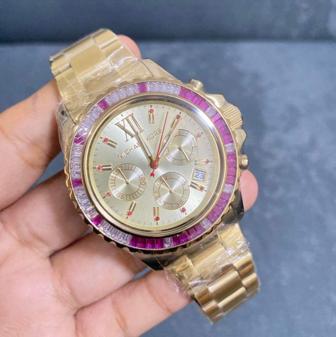 Authentic MK5871 Everest Chronograph Champagne Dial Gold-tone Ladies ...